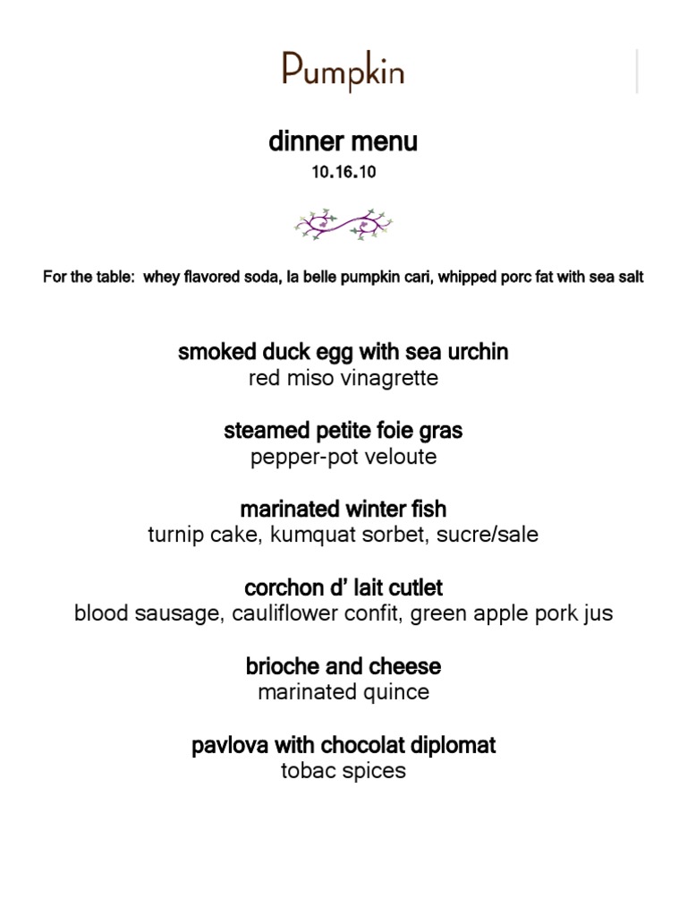 Pumpkin Dinner Menu | PDF