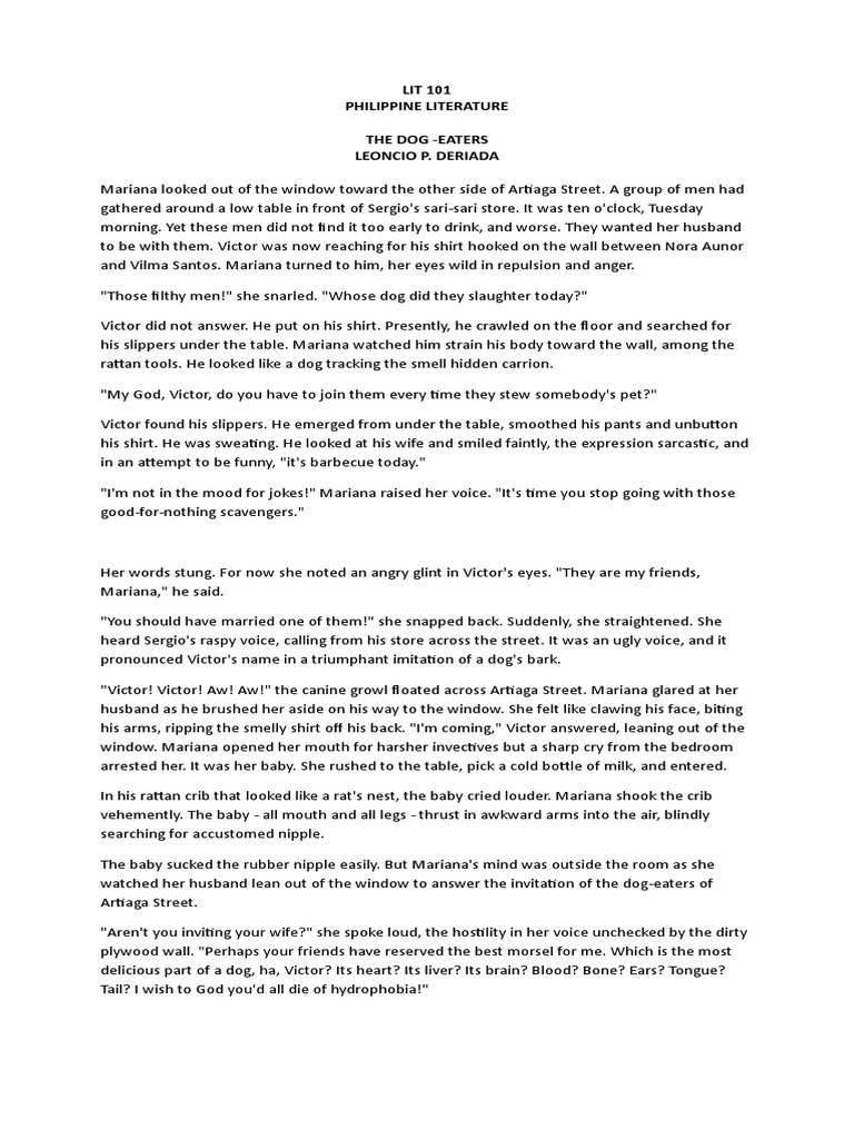 LIT 101 Philippine Literature The Dog - Eaters Leoncio P. Deriada | Download Free PDF | Nature