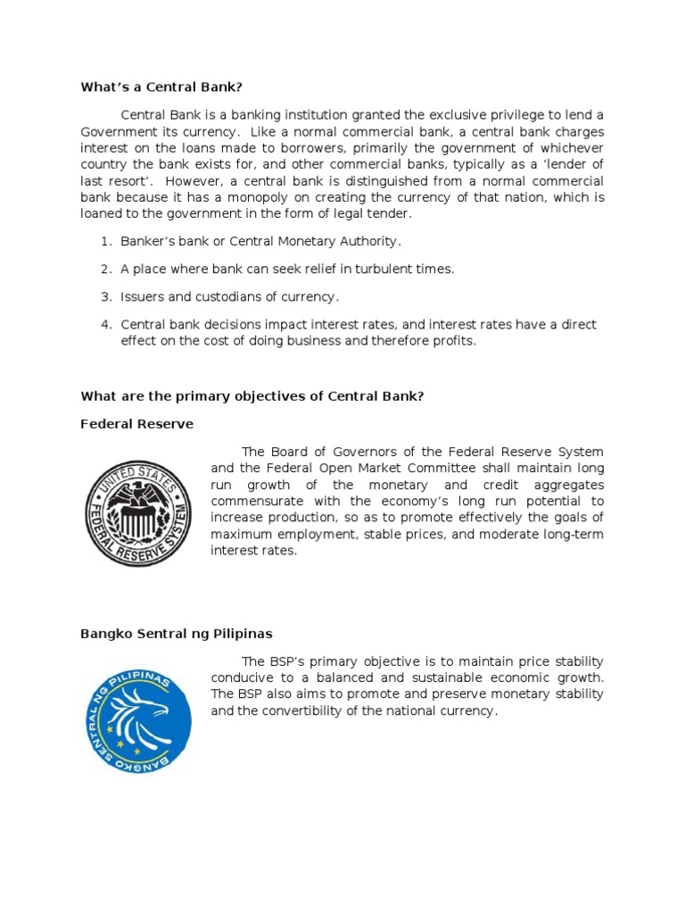 Central Banking (Notes) | PDF | Central Banks | Federal Reserve