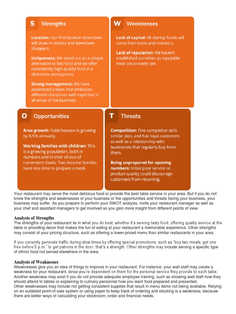 Swot Analysis Example Restaurant