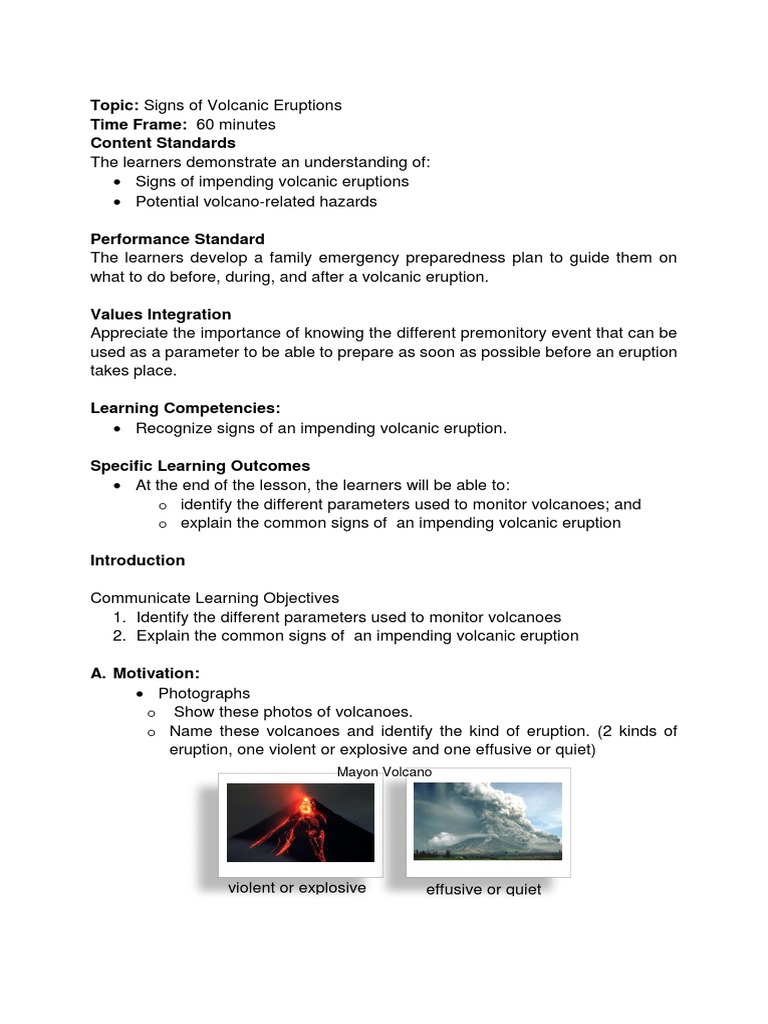 Lesson Plan in Volcanic Eruption-1 | PDF | Volcano | Lesson Plan