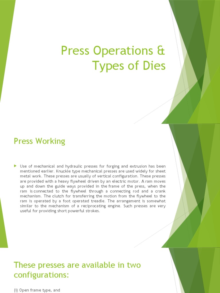 Press Operations & Types of Dies | PDF | Sheet Metal | Crafts