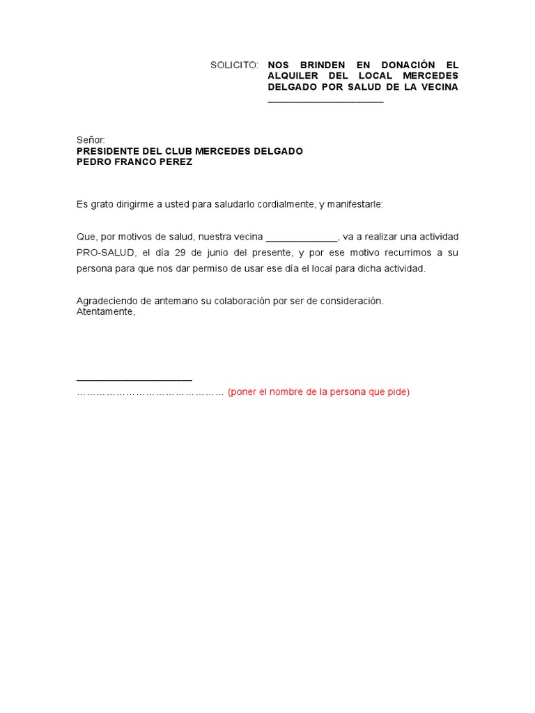 Modelo de Solicitud Local | PDF