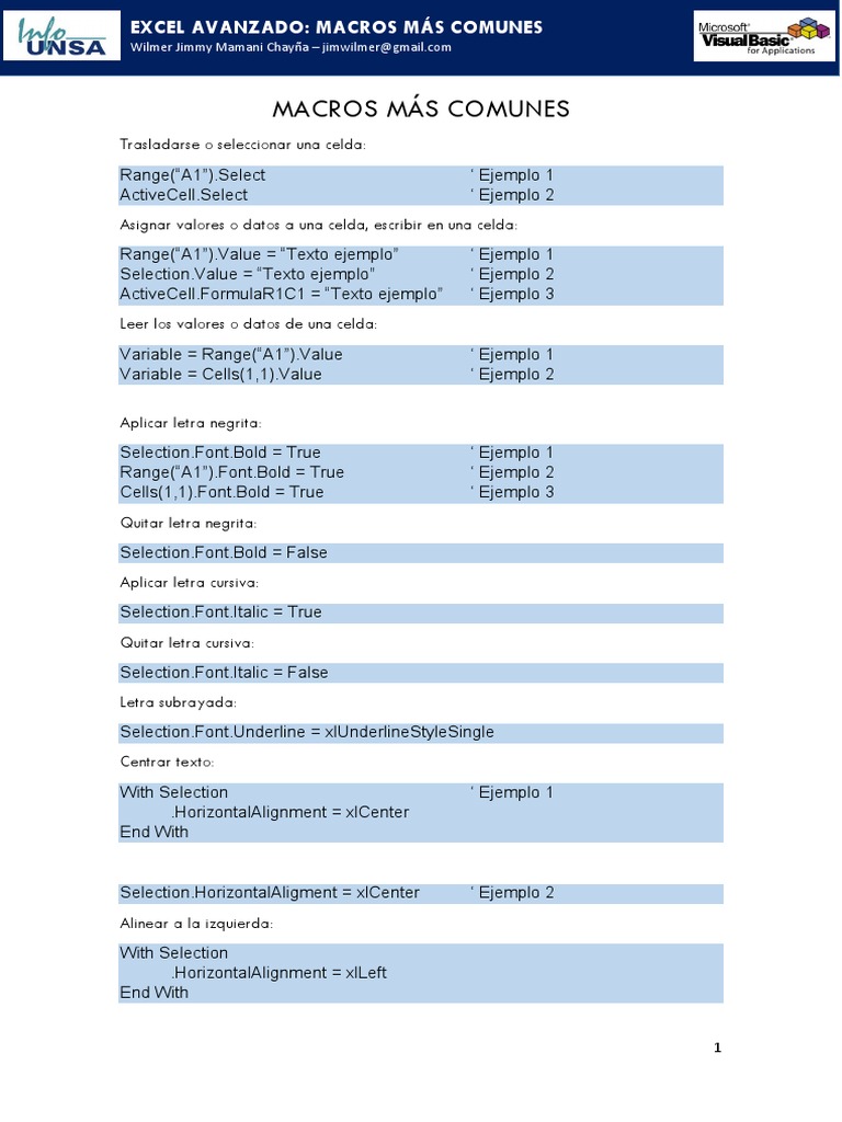 Funciones VBA Más Comunes | PDF | Macro (informática) | Microsoft Excel