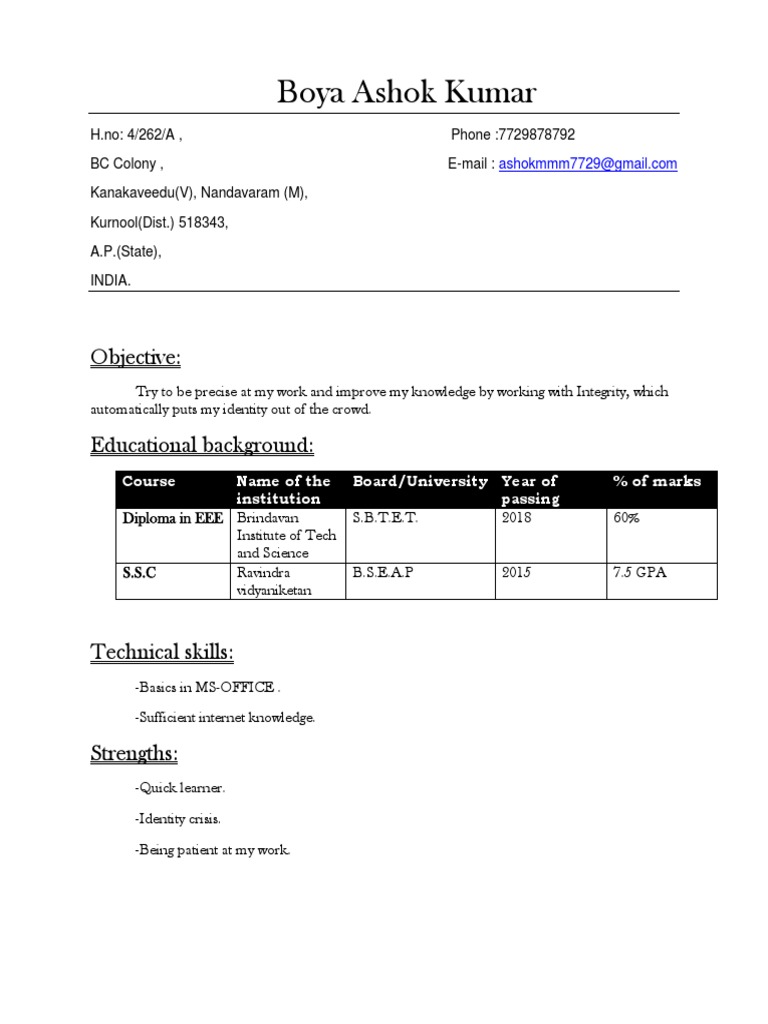 Boya Ashok Kumar: Objective | PDF