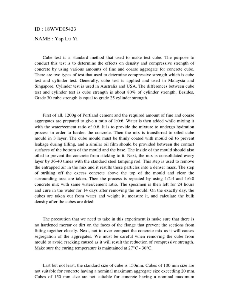 Cube Test Report | Download Free PDF | Concrete | Chemistry