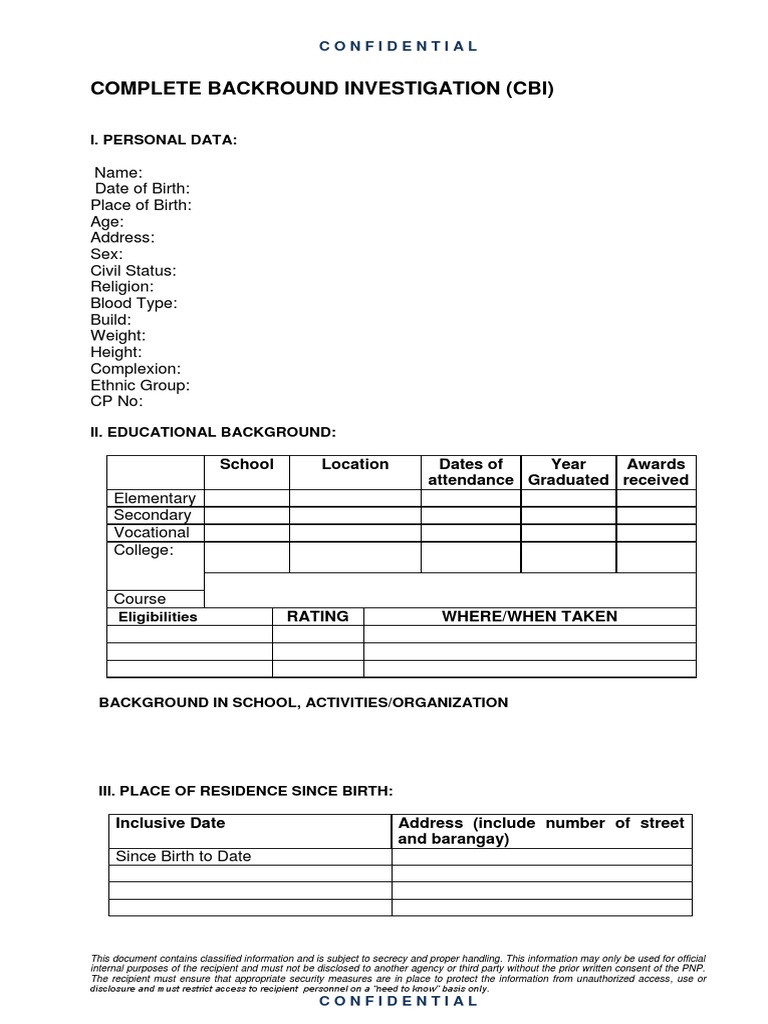 Cbi Format New | PDF | Classified Information | Government Information