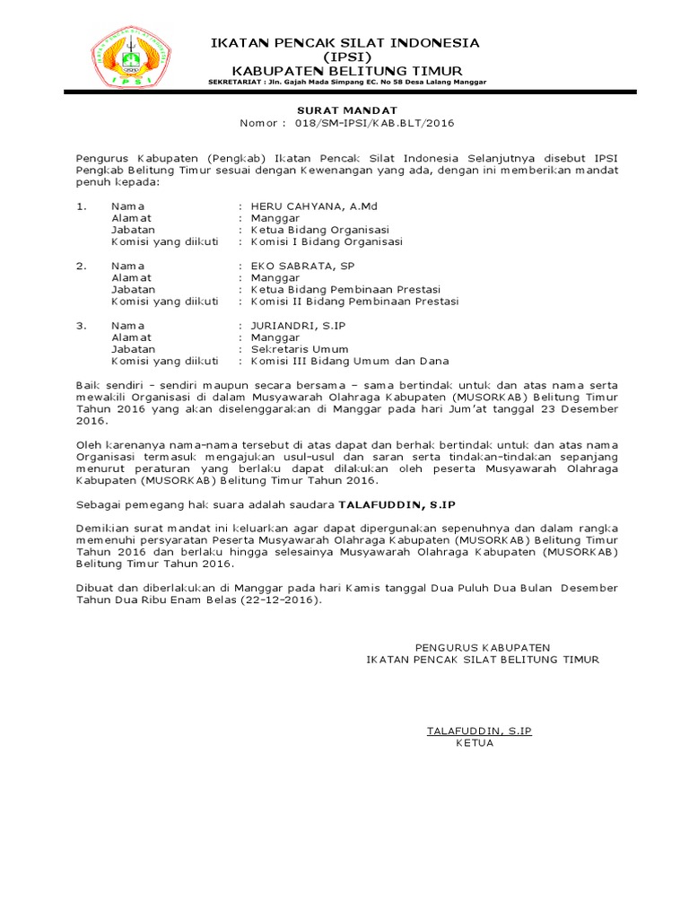 Contoh Surat Mandat | PDF
