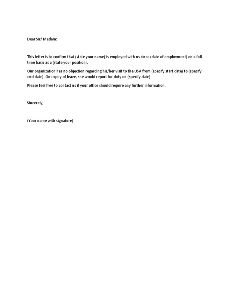 Letter of No Objection - Visa Application | PDF