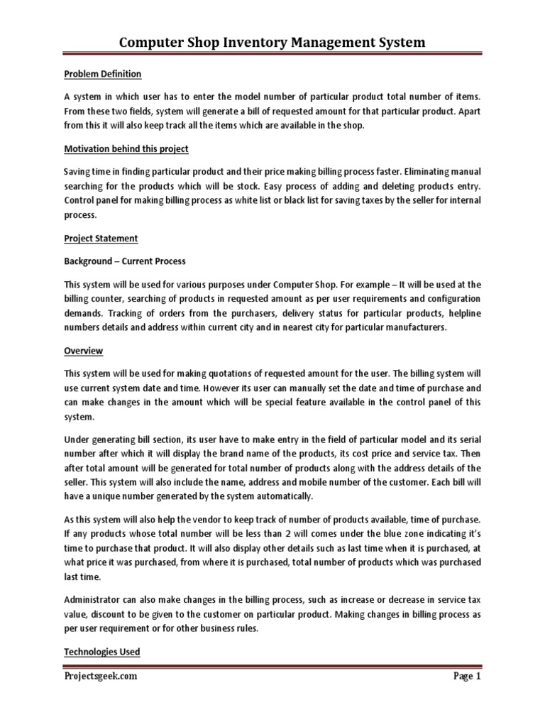 Computer Shop Management System Abstract | PDF | Microsoft Sql Server | Windows 7