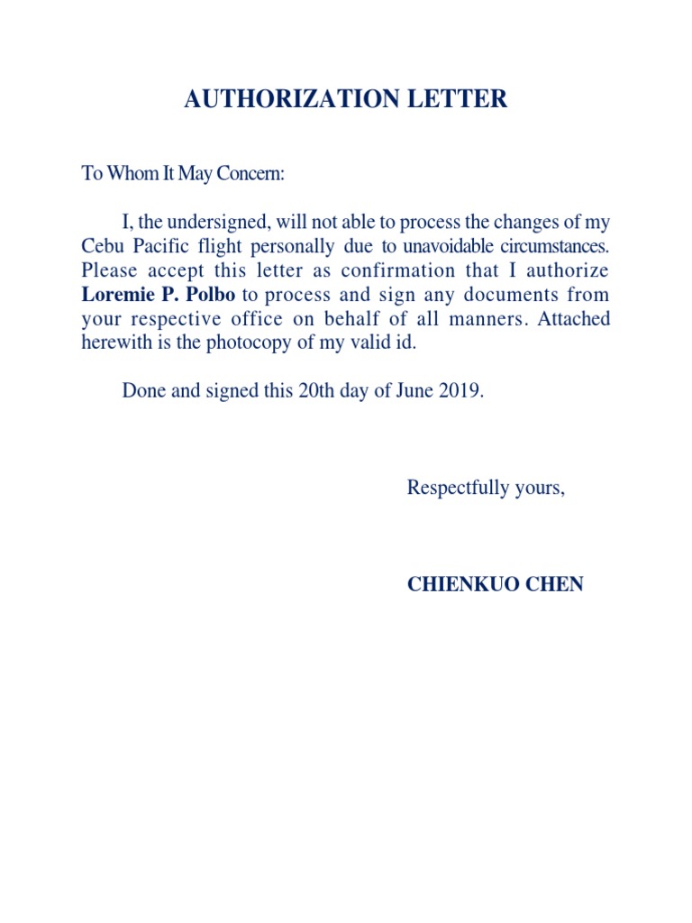 An Authorization Letter Granting Loremie P. Polbo Full Powers to ...