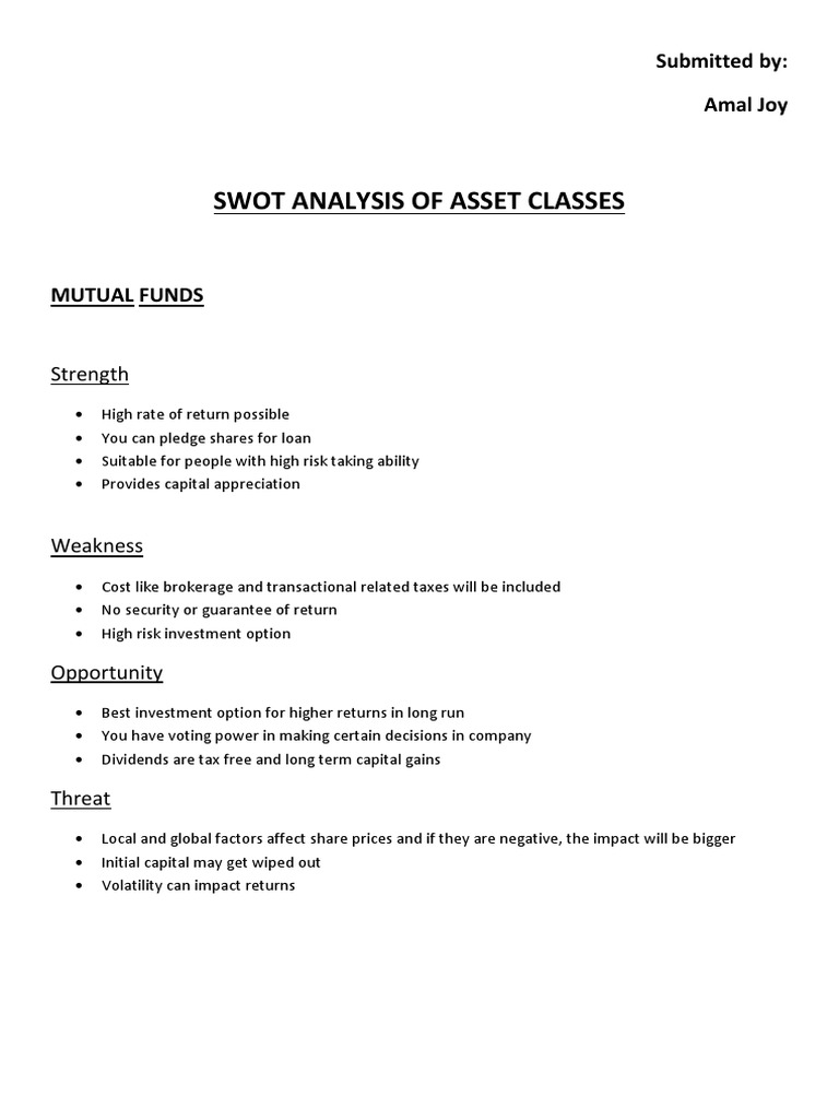 Swot Analysis of Asset Classes | PDF | Investing | Stock Market
