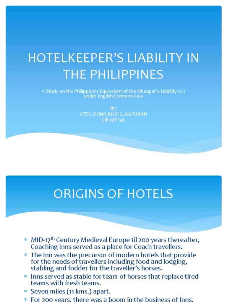 Hotelkeeper's Liability in the Philippines | PDF | Inn | Hotel