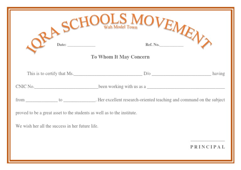 Teacher Experience Letter Iqra School | PDF