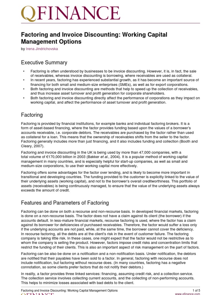 Factoring and Invoice Discounting Working Capital Management Options ...