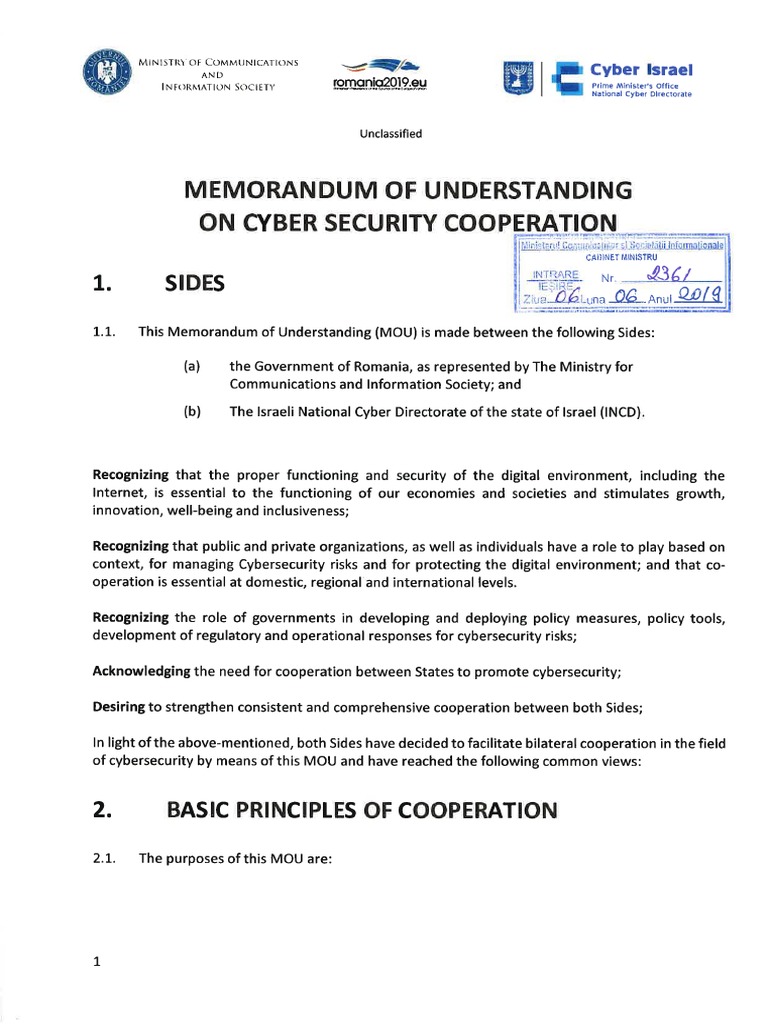 Memorandum of Understanding On Cyber Security Cooperation PDF