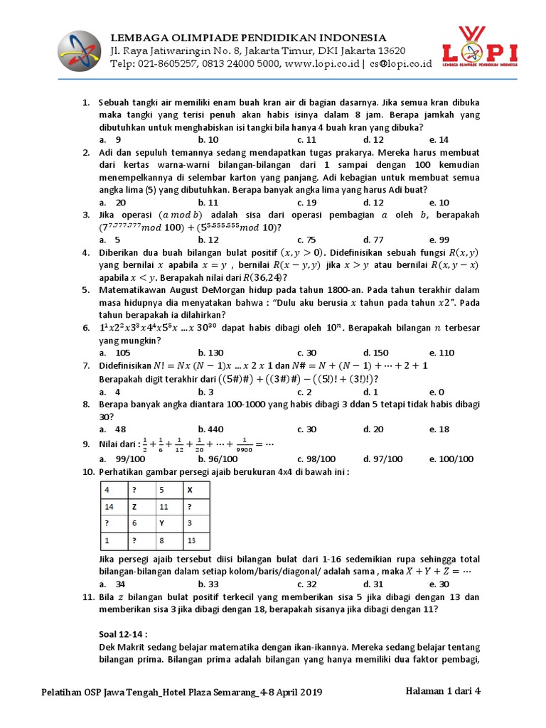 Latihan Soal OSP Jawa Tengah PDF | PDF