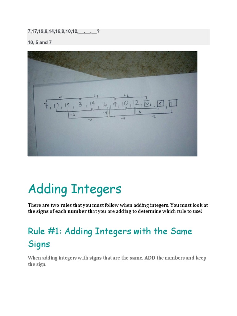 Rule #1: Adding Integers With The Same Signs | PDF | Multiplication ...