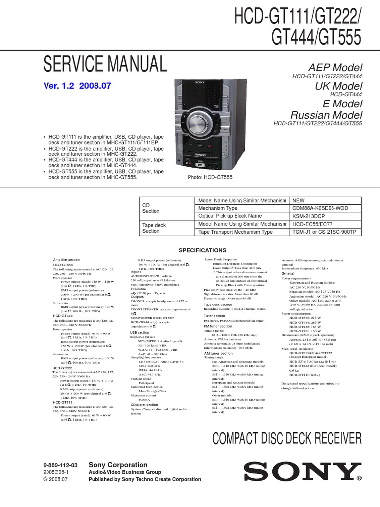 Sony hcd-gt111 gt222 gt444 gt555 Ver1.2 PDF | PDF | Amplifier | Hertz