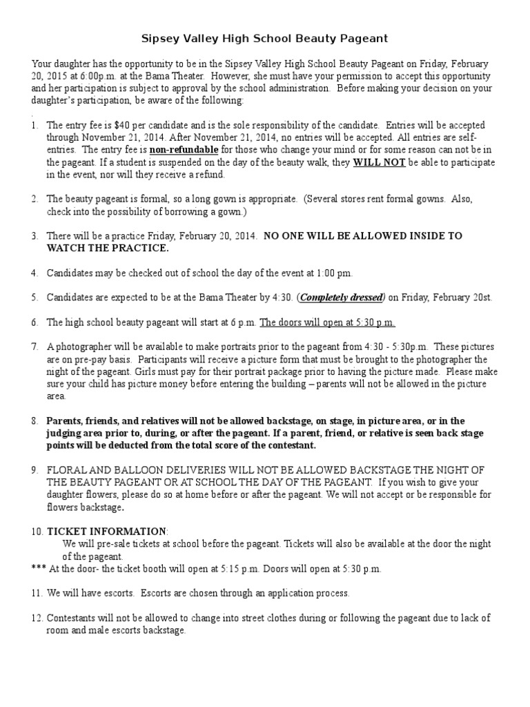 Pageant Guidelines-Application 2015 | PDF | Business