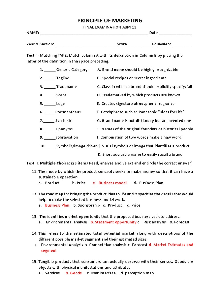 Principles of Marketing - Final Exam | PDF | Logos | Brand
