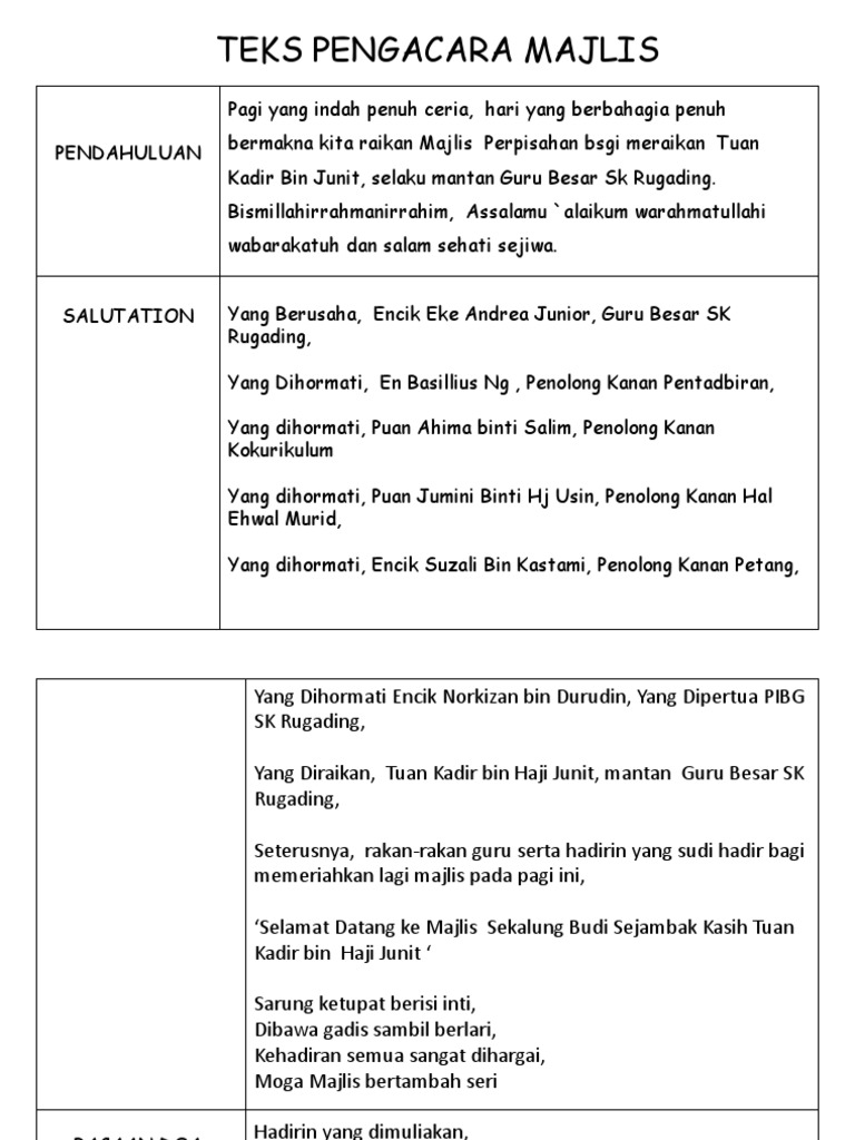 Teks Emcee Mahirah Majlis Perpisahan Guru Besar