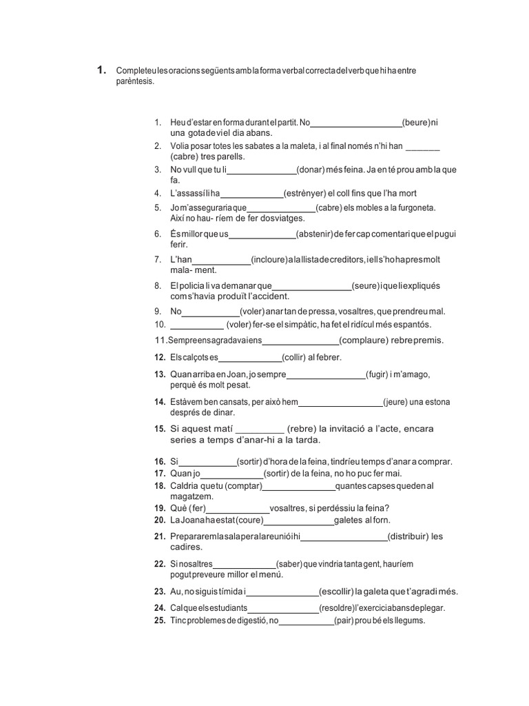 Exercicis de Verbs PDF | PDF