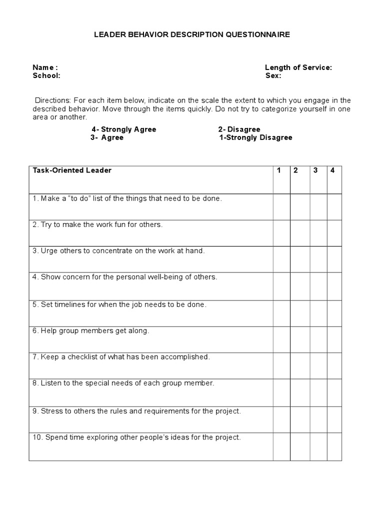 Leadership Behavior Questionnaire | PDF