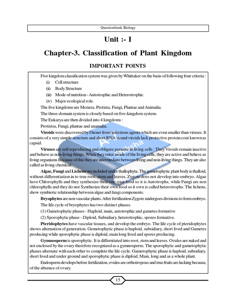 Classification of Plant Kingdom Overview | PDF | Plants | Fertilisation
