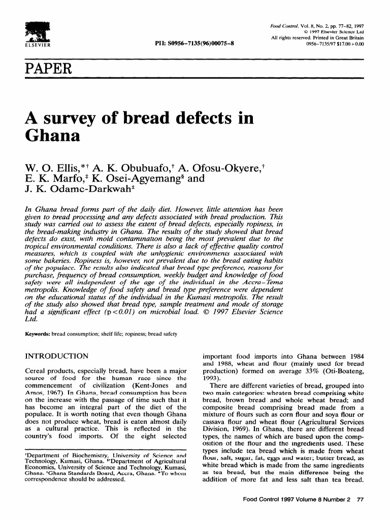 A Survey of Bread Defects in Ghana: Paper | PDF | Colony Forming Unit ...
