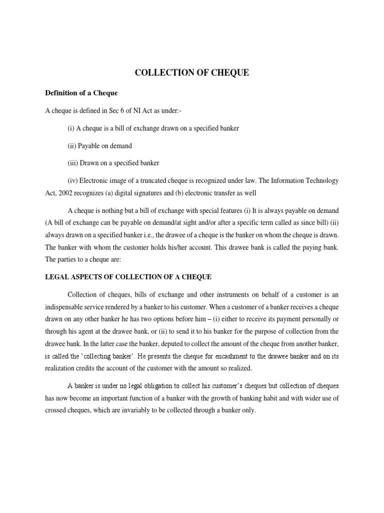 Collection of Cheque | PDF | Negotiable Instrument | Cheque