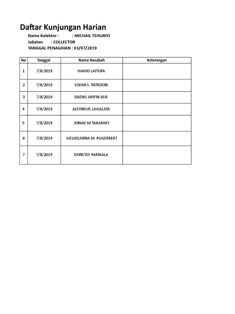 Format Daftar Kunjungan Harian | PDF | Teknologi & Rekayasa