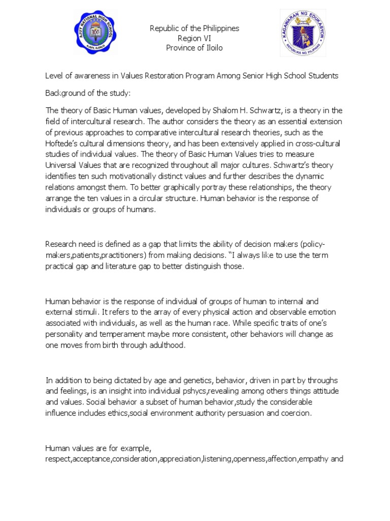 Awareness of Values Restoration Program | PDF | Human Behavior | Value ...