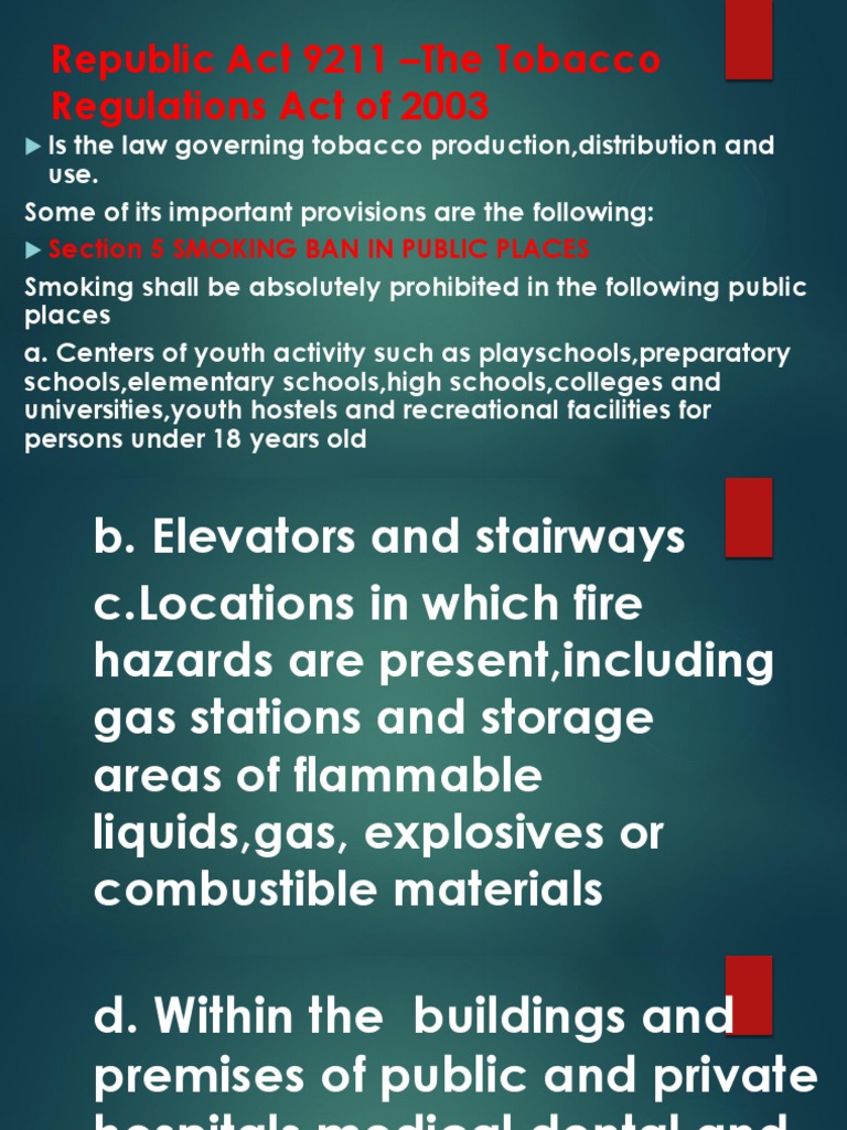 Republic Act 9211 - The Tobacco Regulations Act | PDF | Cigarette | Smoking