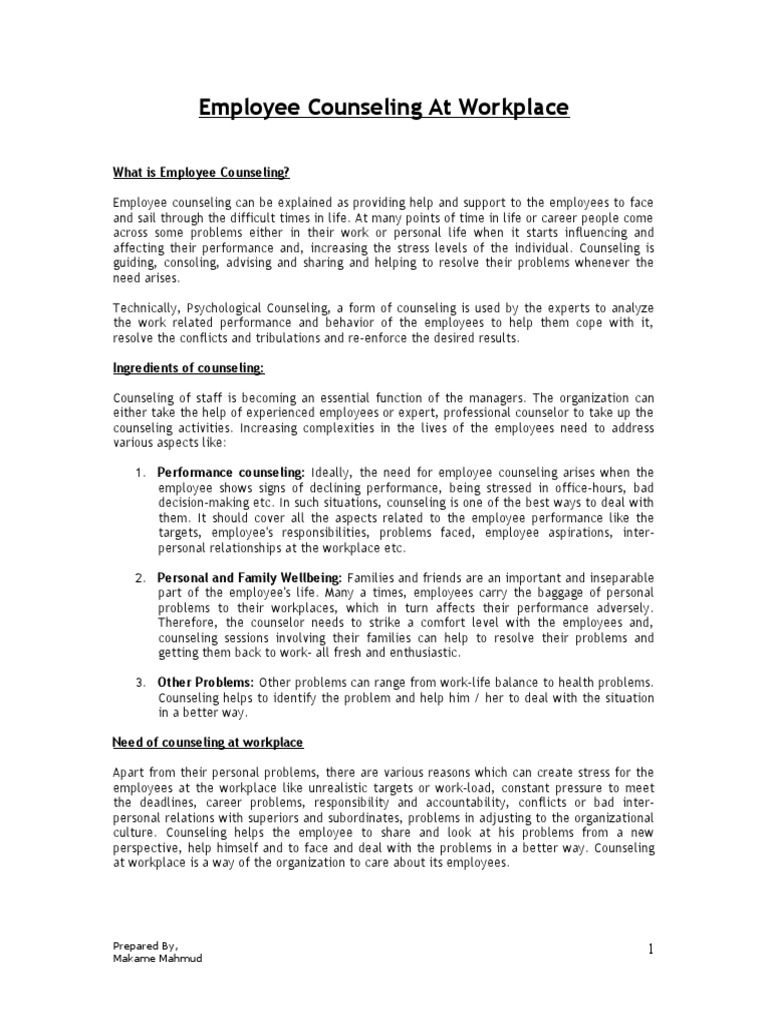 Employee Counseling in the Workplace | PDF | Psychotherapy | Coping ...