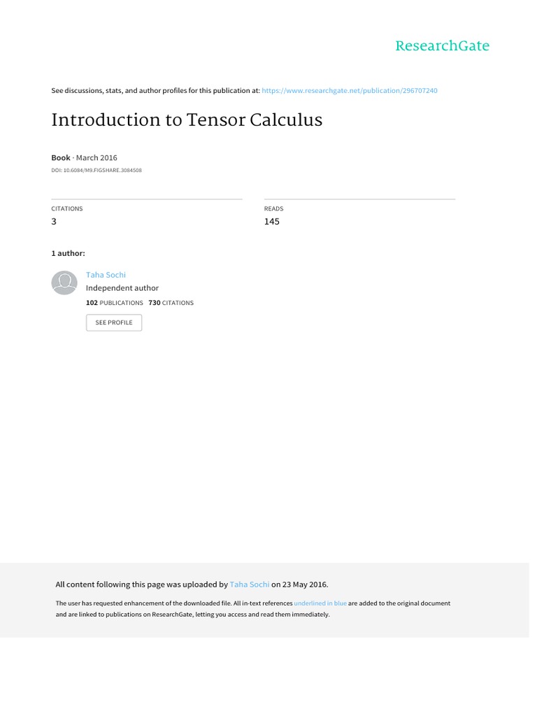 Tensor Calculus Intro Taha | Download Free PDF | Tensor | Euclidean Vector