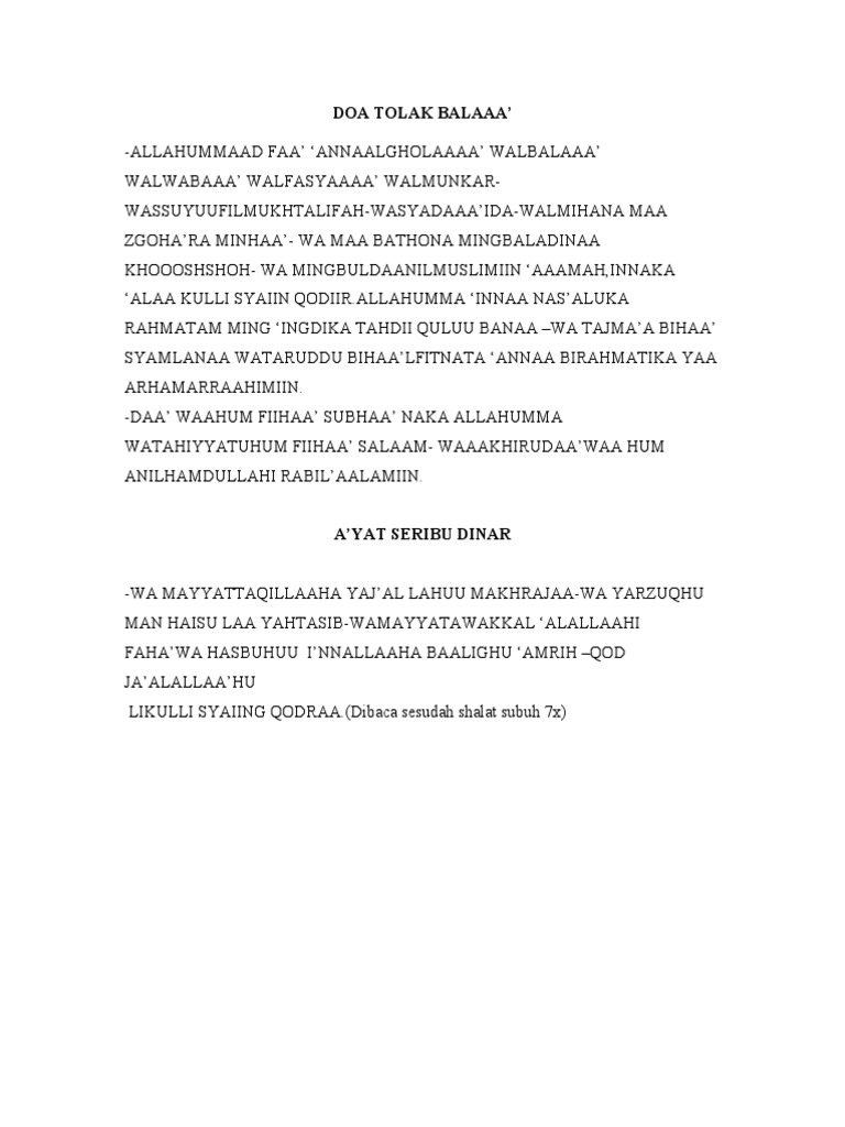 Doa Tolak Balak dan Rahmat Allah | PDF | Foreign Language Studies ...
