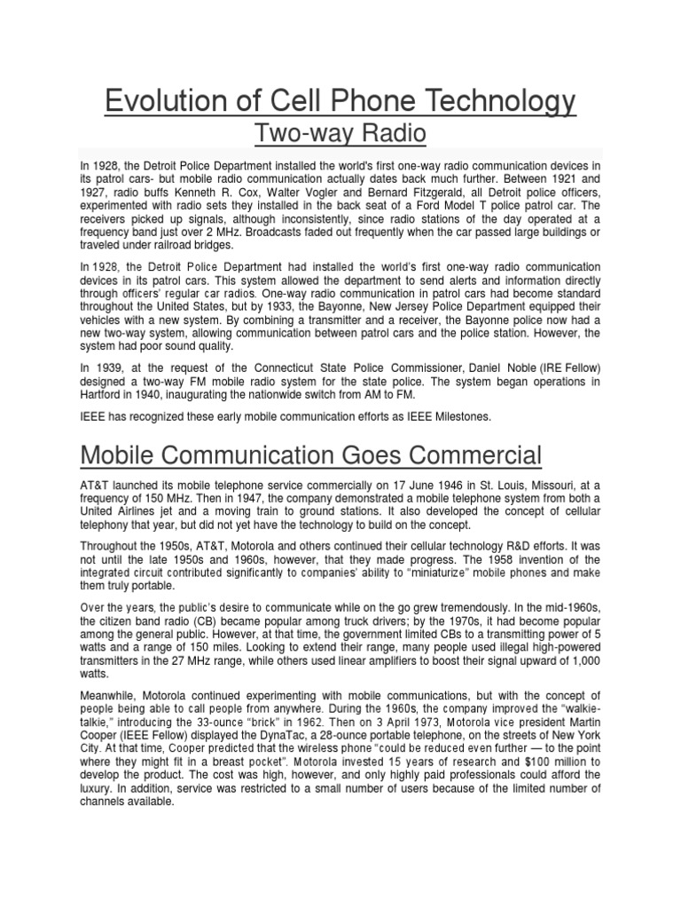 Evolution of Cell Phone Technology | Download Free PDF | Radio | Mobile ...