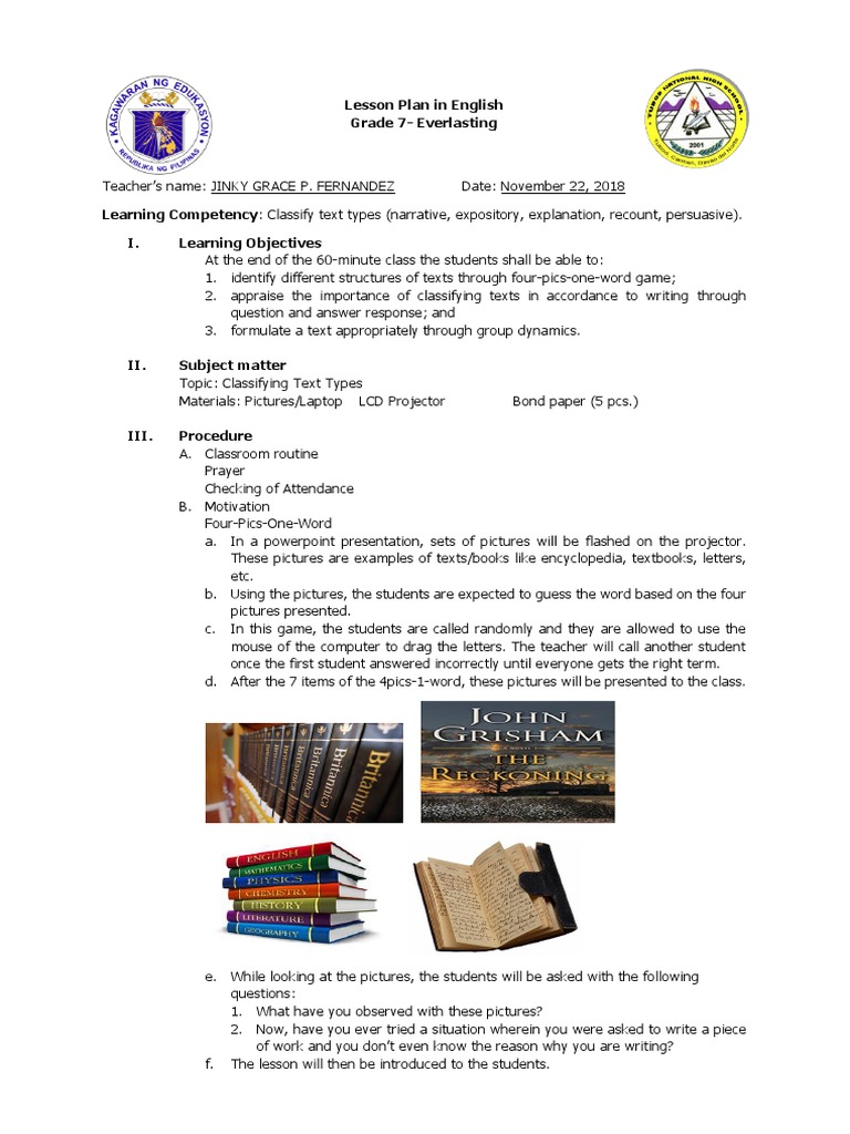 Lesson Plan in English Grade 7-Everlasting | PDF | Lesson Plan | Teachers