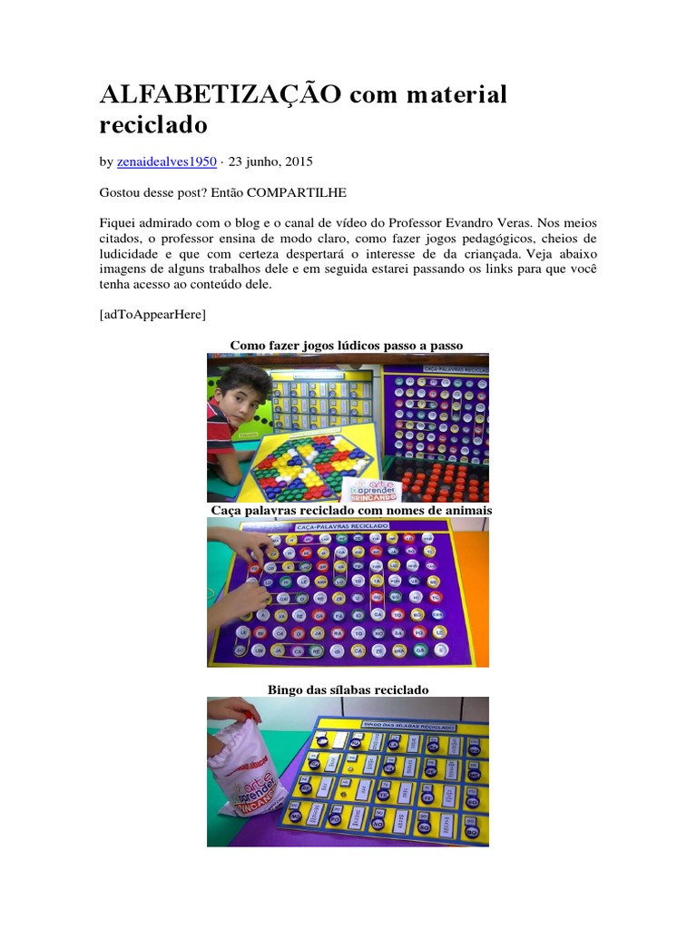 ALFABETIZAÇÃO Com Material Reciclado | PDF