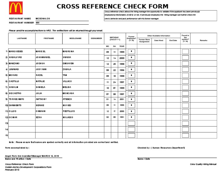 Revised Cross Reference Check Template March 15, 2019 | PDF | Mc Donald ...