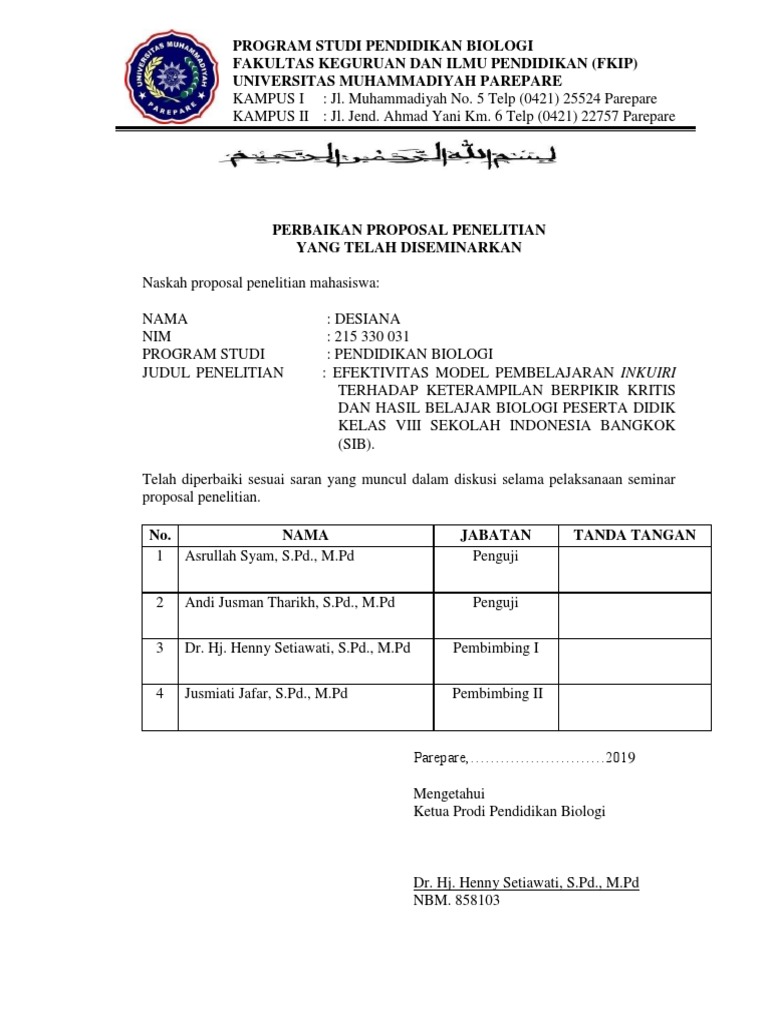 Format TTD Revisi Penelitian Umpar | PDF