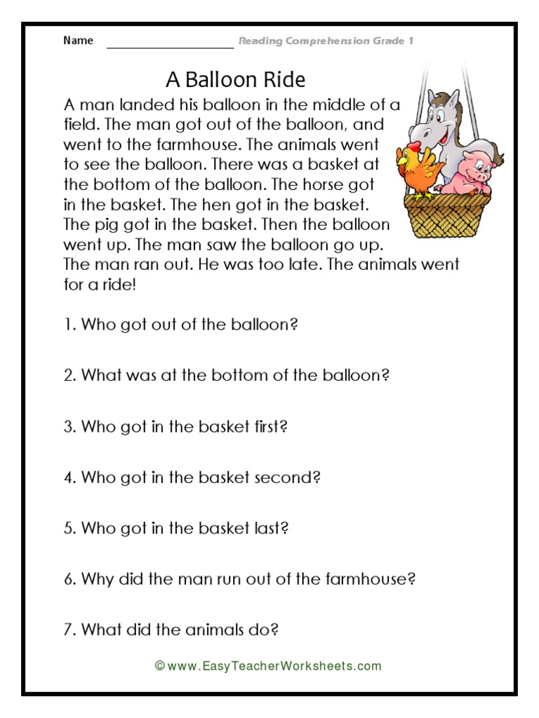 A Balloon Ride: Reading Comprehension Grade 1 | PDF | General Fiction