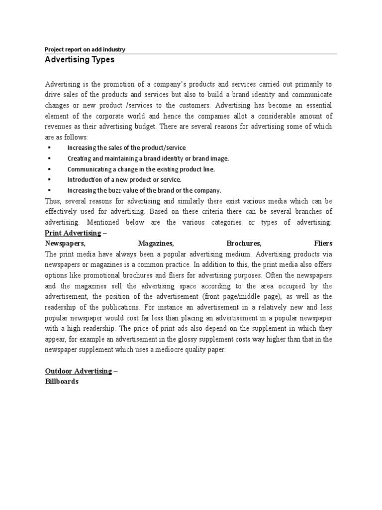 Project Report On Add Industry | PDF | Advertising | Television ...
