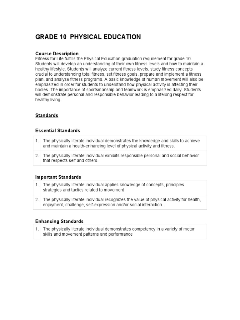 Grade 10 Physical Education Overview | PDF