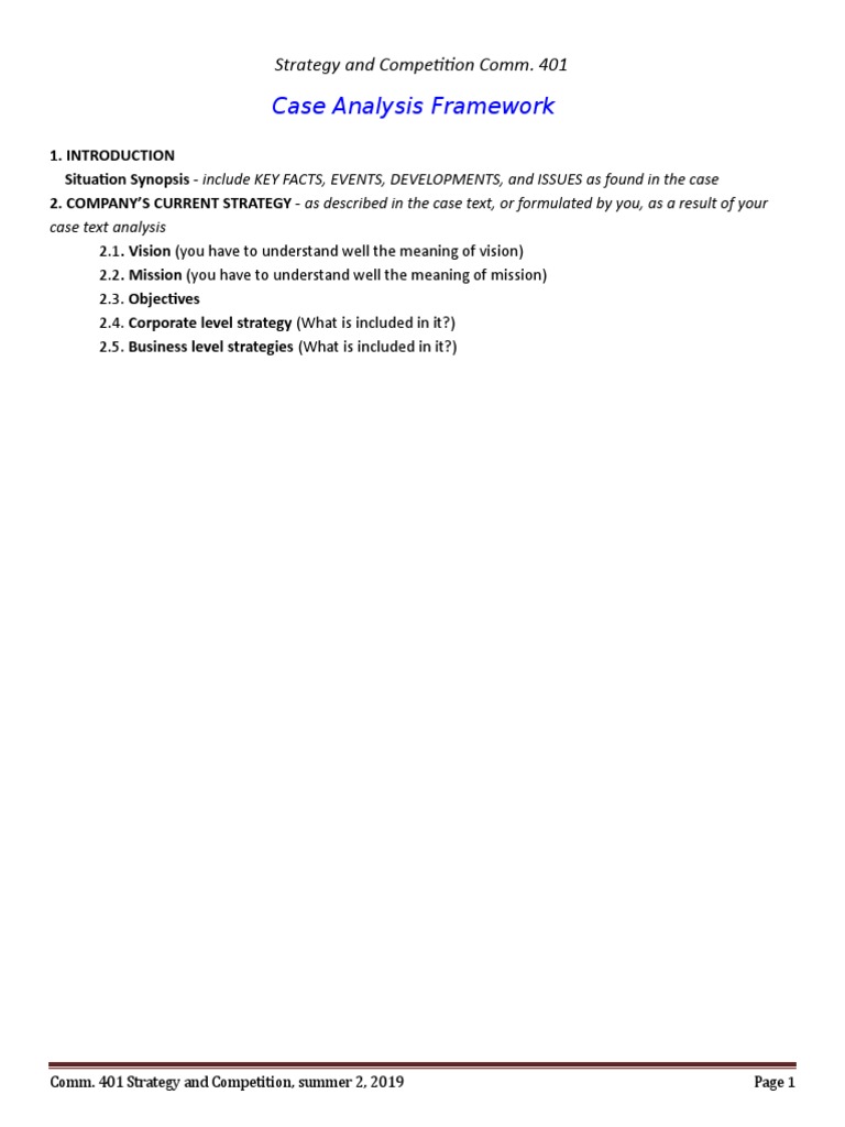 Case Analysis Framework S 2019 | PDF | Strategic Management ...