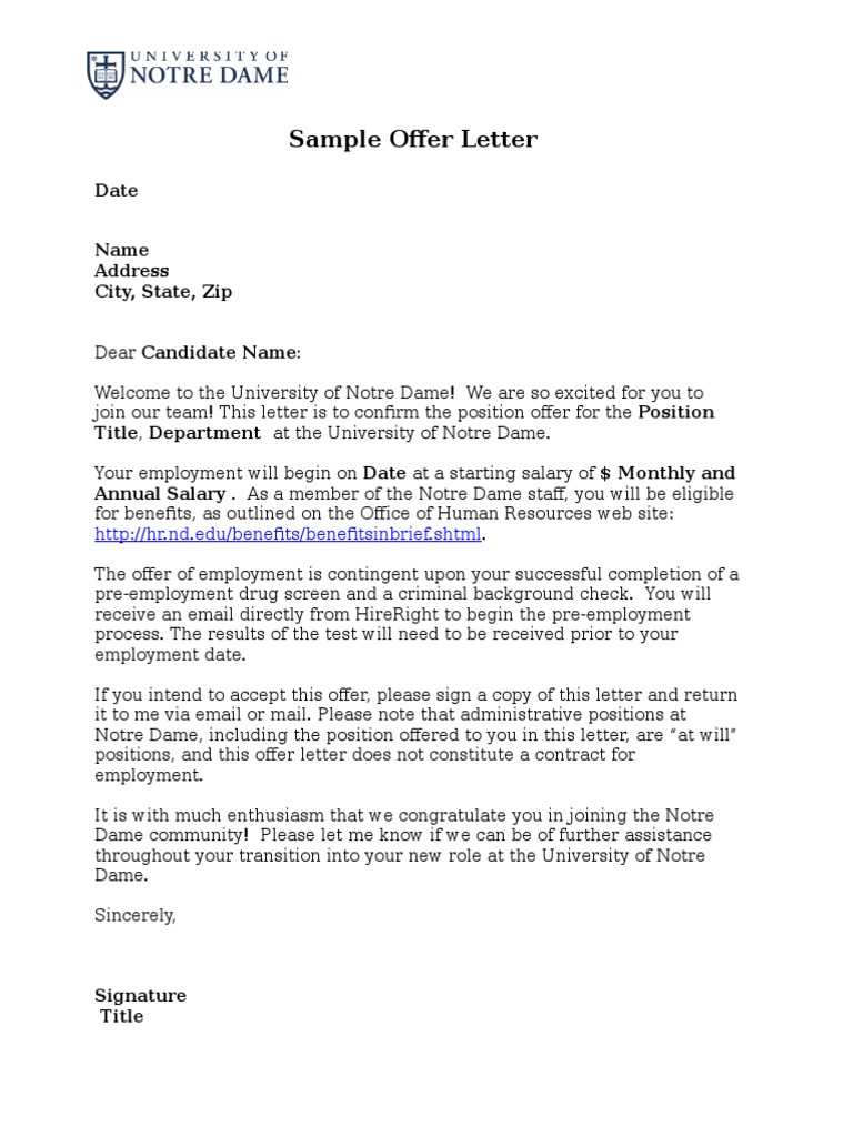 Sample Offer Letter | PDF | Government | Labour