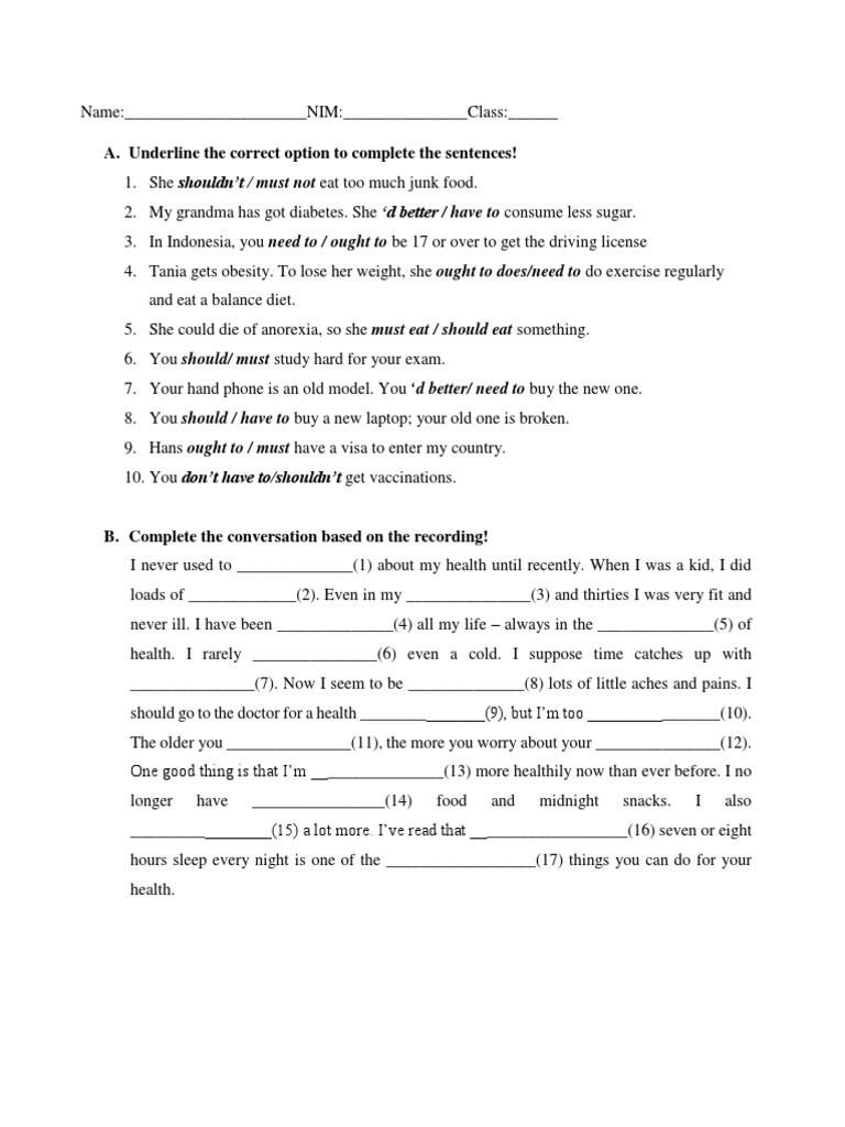 Health and Wellness Exercise Worksheet | PDF | Wellness | Medical