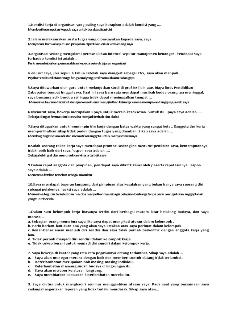 Contoh Tes Kepribadian Cpns | PDF