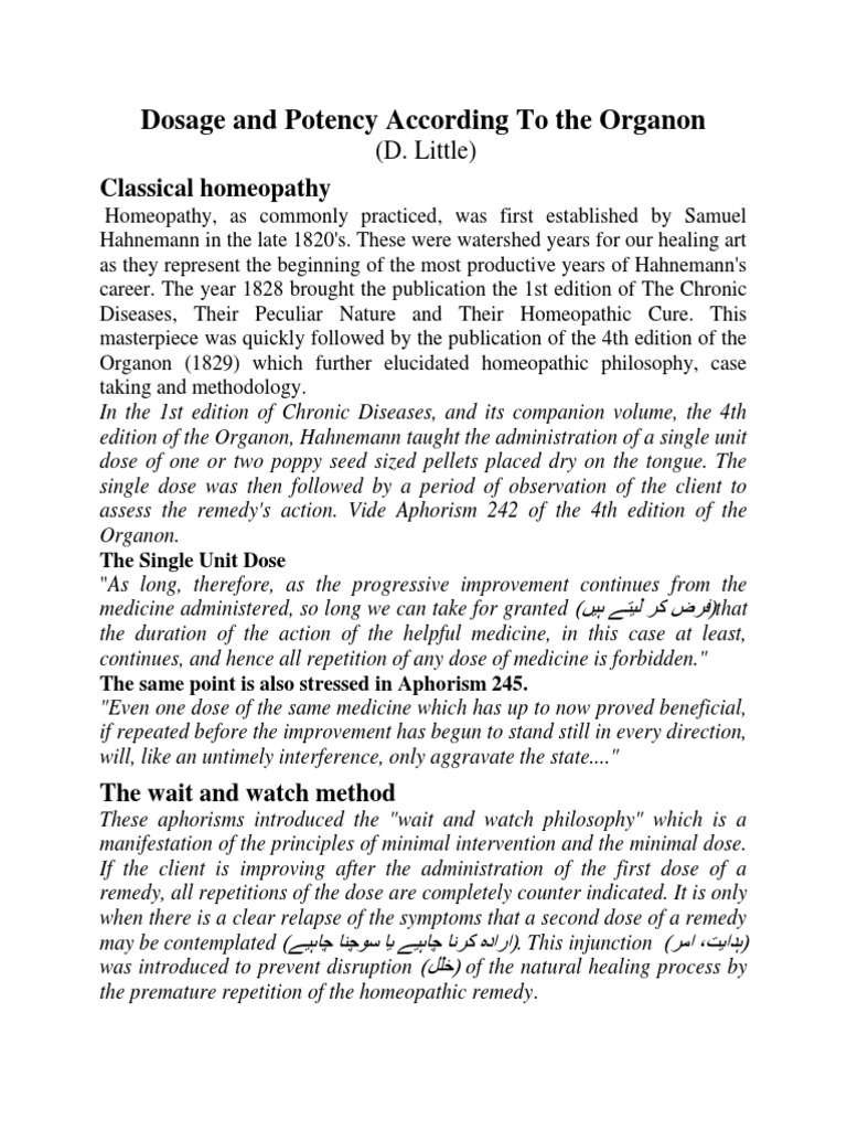Dosage and Potency According To The Organon | PDF | Homeopathy | Dose ...